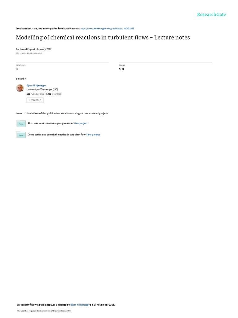 Modelling of Chemical Reactions in Turbulent Ows - Lecture Notes | PDF ...