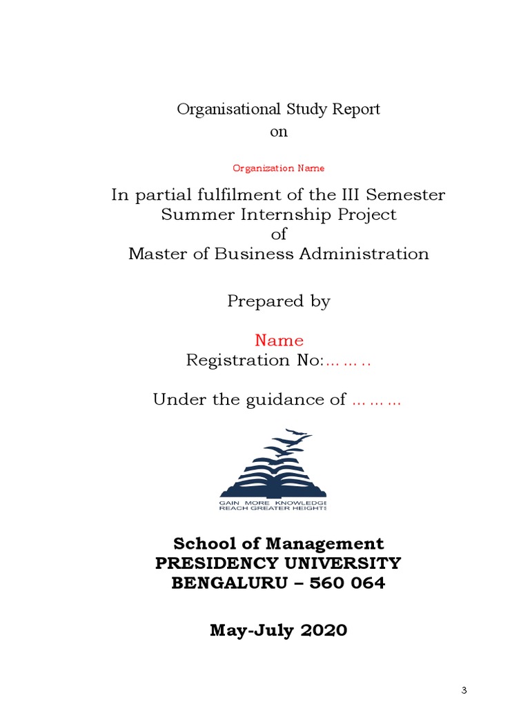 Organizational Study Report - Cover Page | PDF
