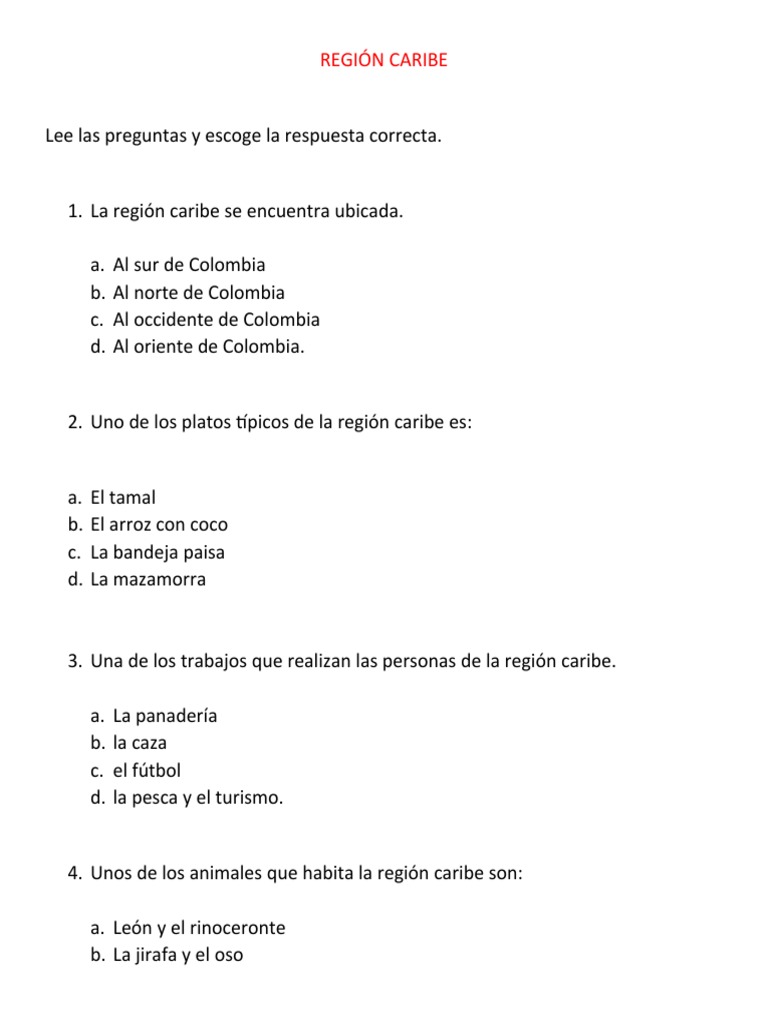 Conociendo la Región Caribe para Niños | PDF