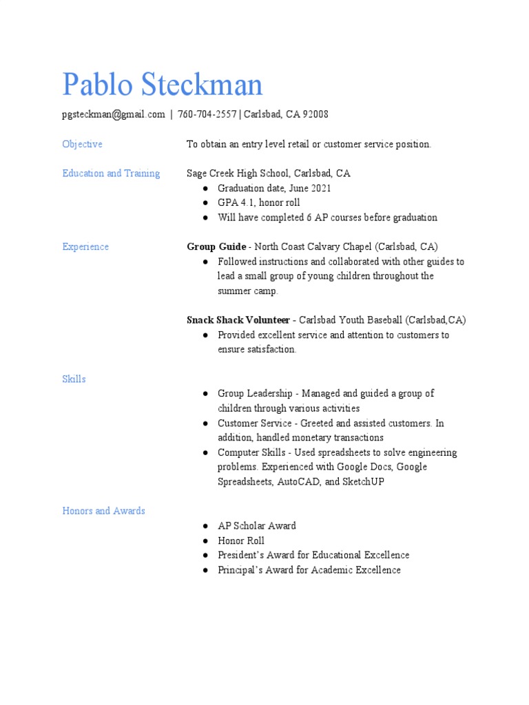 Pablo Steckman Resume | PDF
