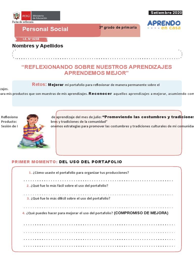 Ficha de Autoaprendizaje Personal Social Sesion Evaluación Tercer Grado | PDF | Aprendizaje ...