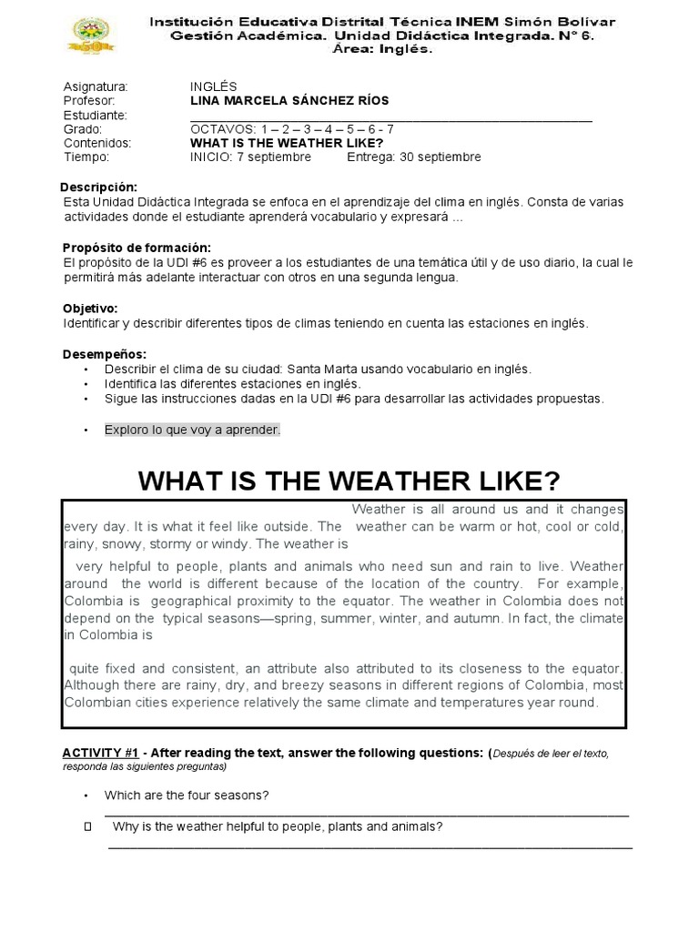 UDI #6 - Whats The Weather Like PDF | PDF | Pronóstico | Clima