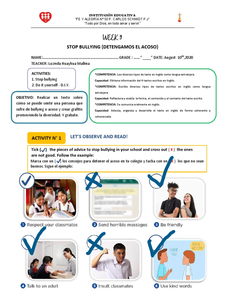 Stop Bullying (Detengamos El Acoso) : Week 9 | PDF | Idiomas