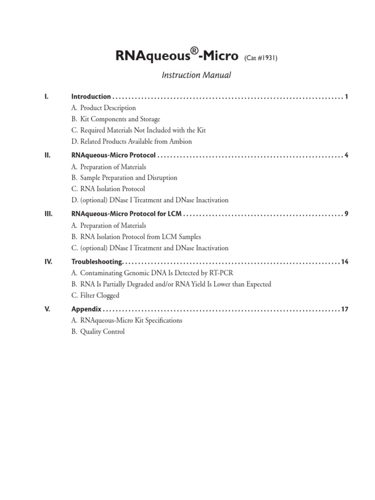 Rnaqueous - Micro: Instruction Manual | PDF | Polymerase Chain Reaction ...