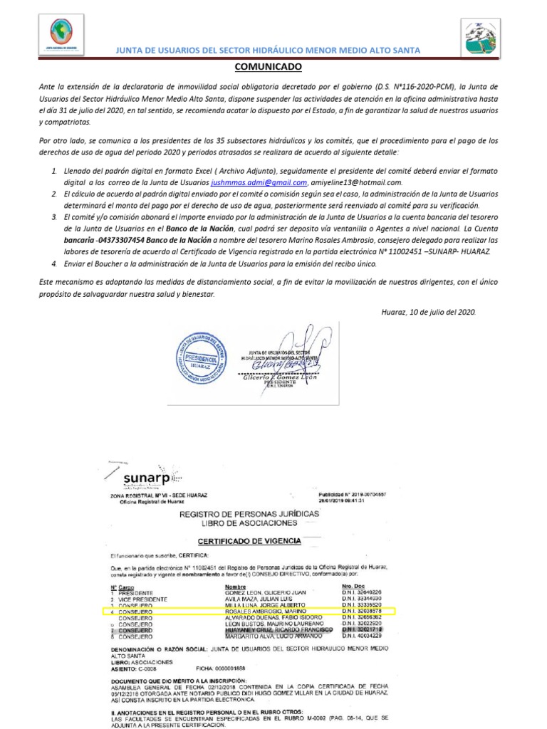 Comunicado N°007-2020-Jushmmas | PDF