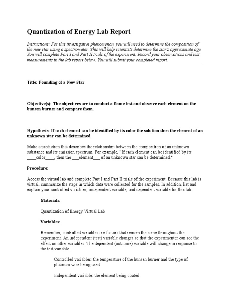 Quantization of Energy Lab Report PDF | PDF | Experiment | Scientific ...
