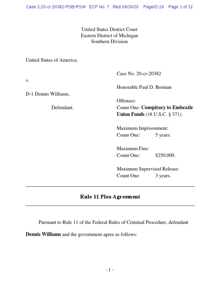 Dennis Williams Plea Agreement | PDF | United States Federal Sentencing ...