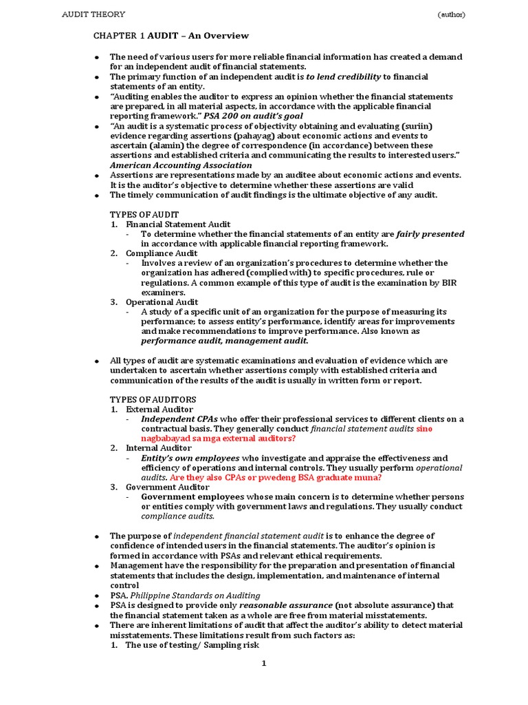 Lecture Audit Theory Chapter 1 Pdf Financial Audit Audit