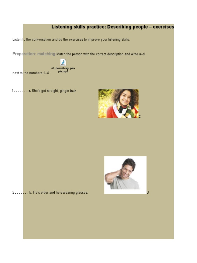 Listening Skills Practice: Describing People - Exercises: Preparation ...