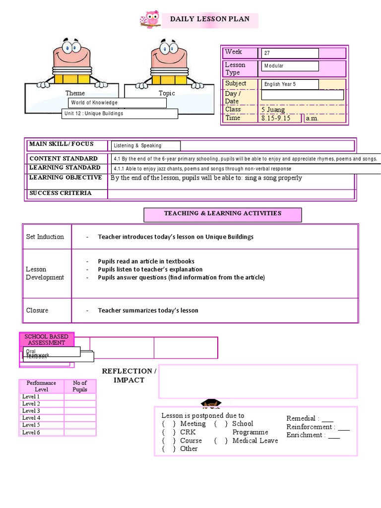 TEMPLATE Y5 - 4okt | PDF | Lesson Plan | Teachers