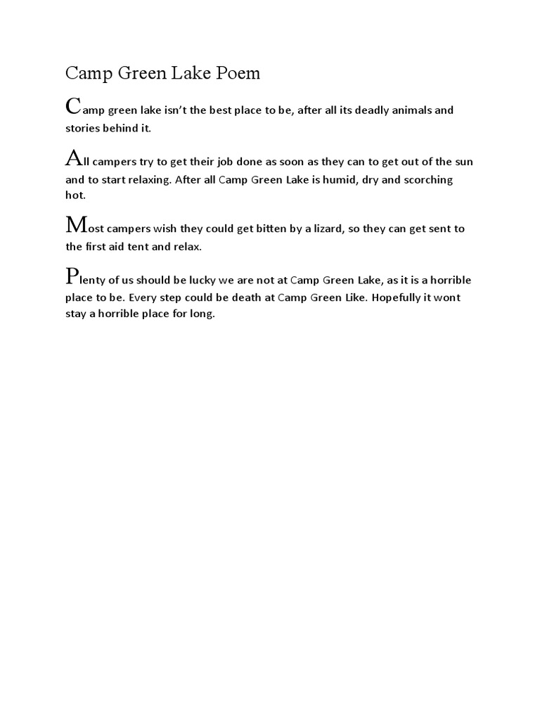 Camp Green Lake Poem | PDF
