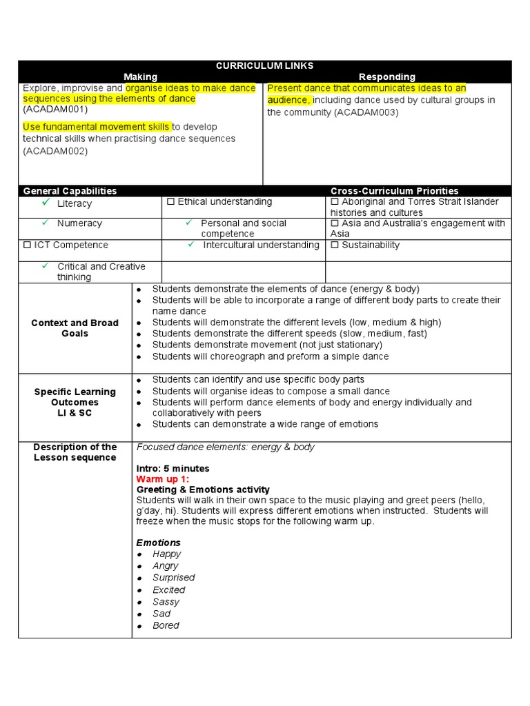 Dance Lesson Plan | PDF | Dances | Teachers