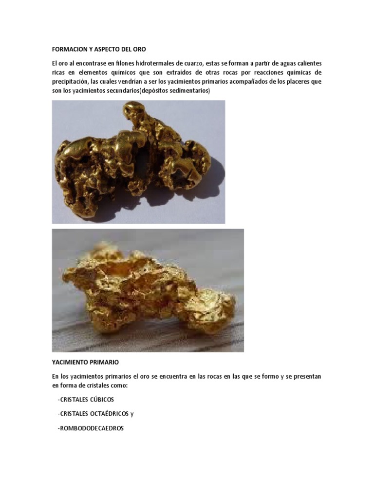 Formación y Tipos de Yacimientos de Oro | PDF
