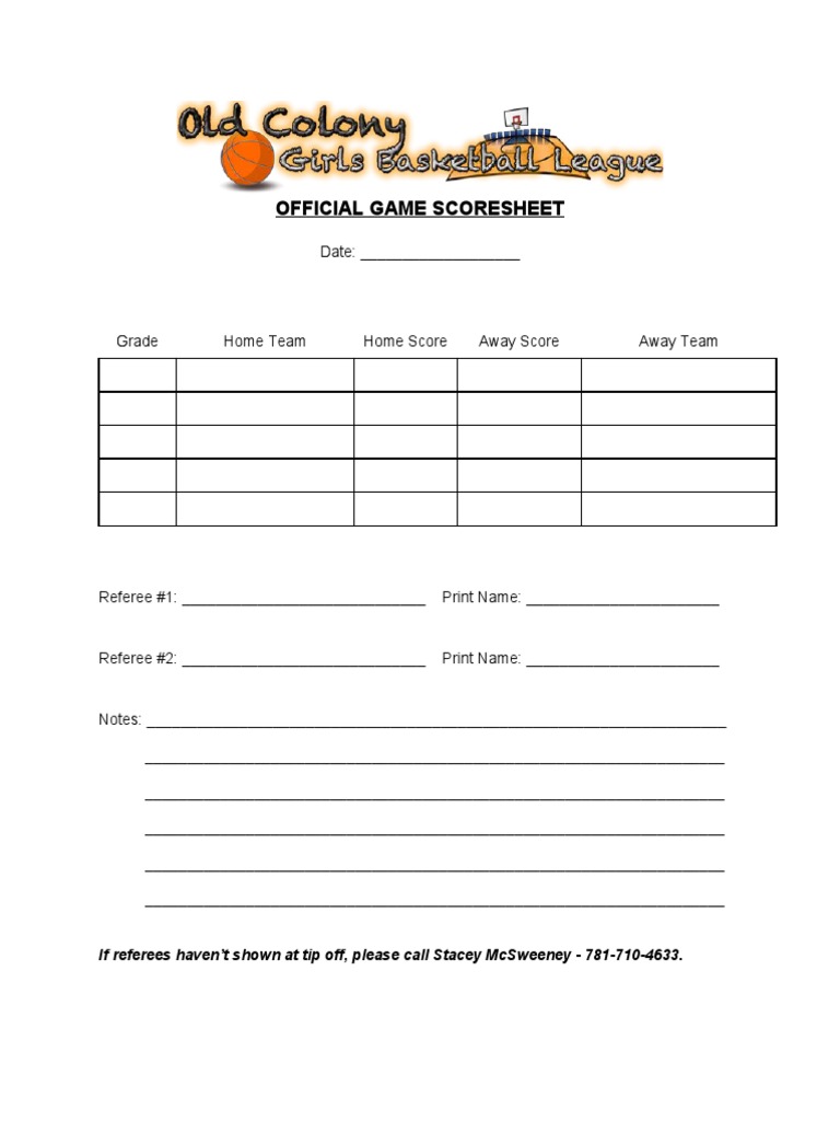 Official Game Scoresheet Template | PDF