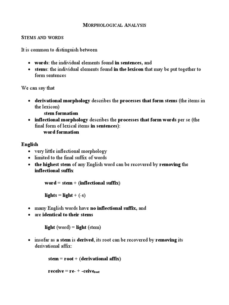 Morphological Analysis Pdf Morphology Linguistics Lexicon