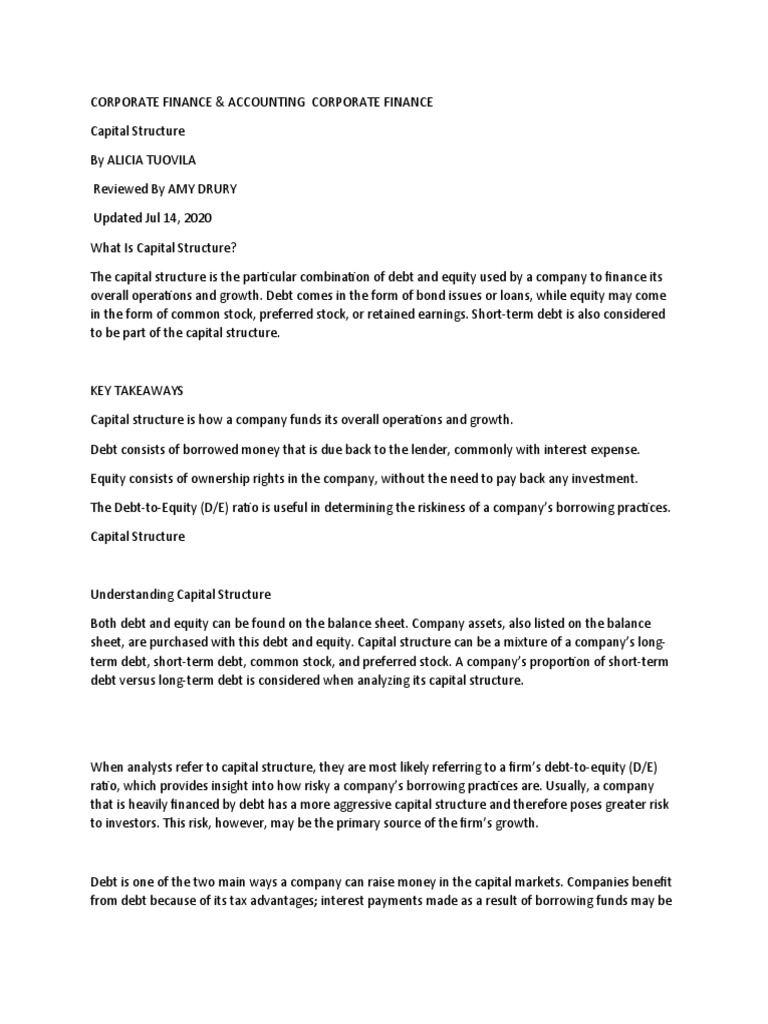 Cap Structure | Download Free PDF | Capital Structure | Leverage (Finance)