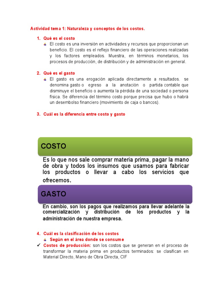 Conceptos básicos de los costos y su clasificación | PDF | Costo | Ciencias económicas