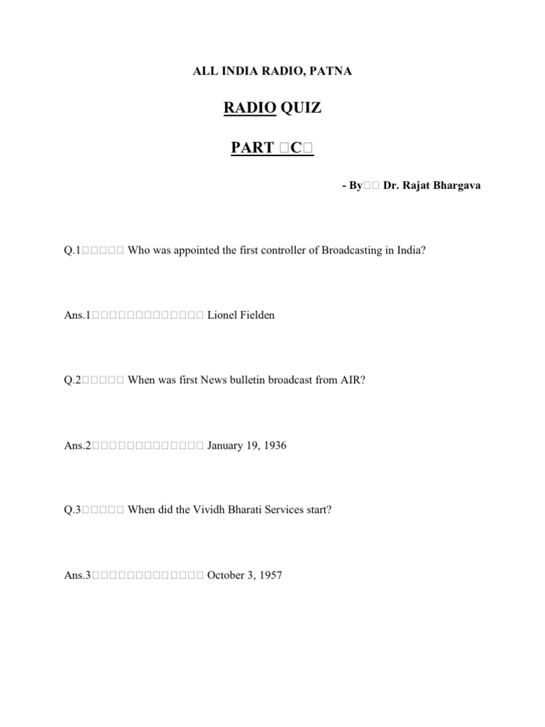 All India Radio Quiz | PDF | Entertainment | Media Formats