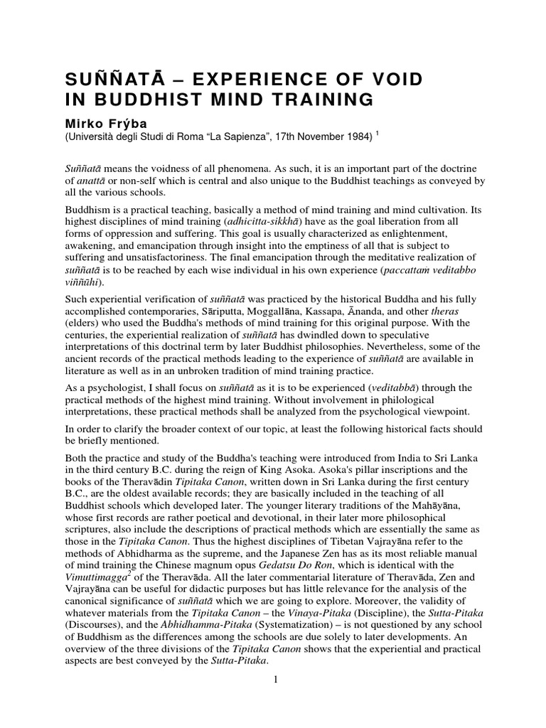 Suññatā - Experience of Void in Buddhist Mind Training: Mirko Frýba ...
