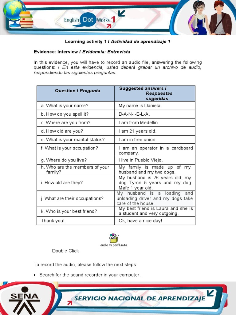 Learning Activity 1 / Actividad de Aprendizaje 1 Evidence: Interview ...