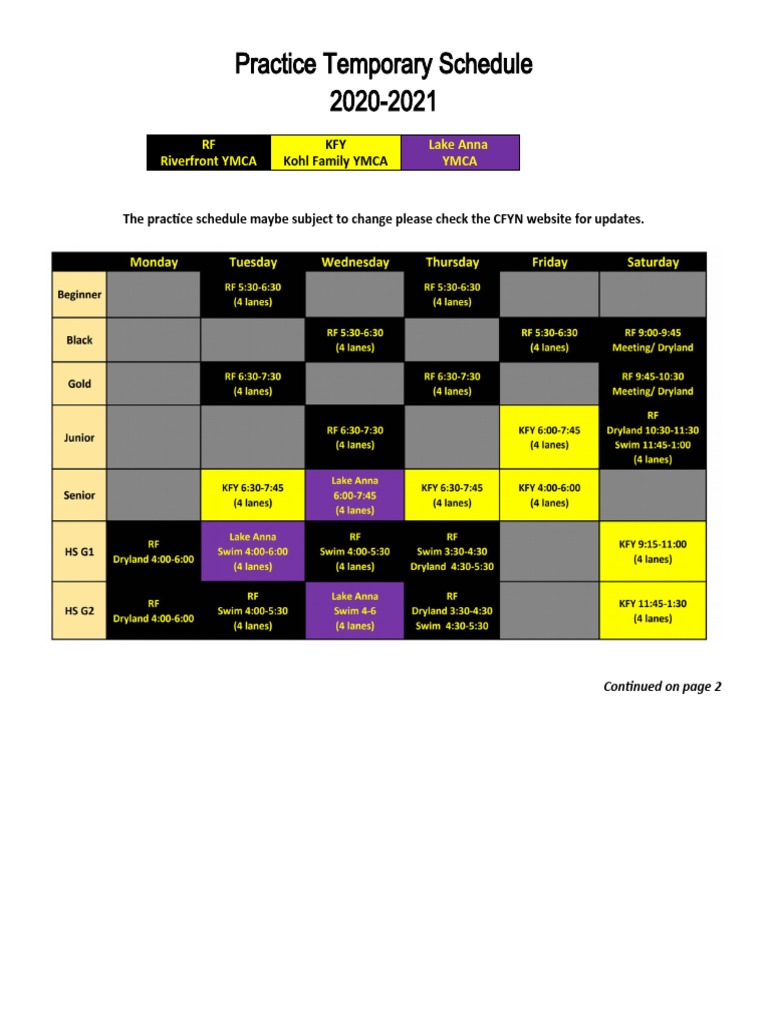 Practice Temporary Schedule | PDF