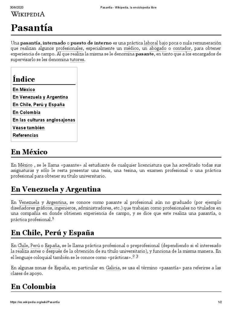Pasantía - Wikipedia, La Enciclopedia Libre | PDF | Internado ...
