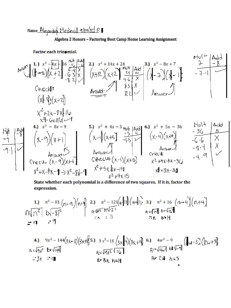 Factoring Trinomials and Difference of Squares Writing | PDF