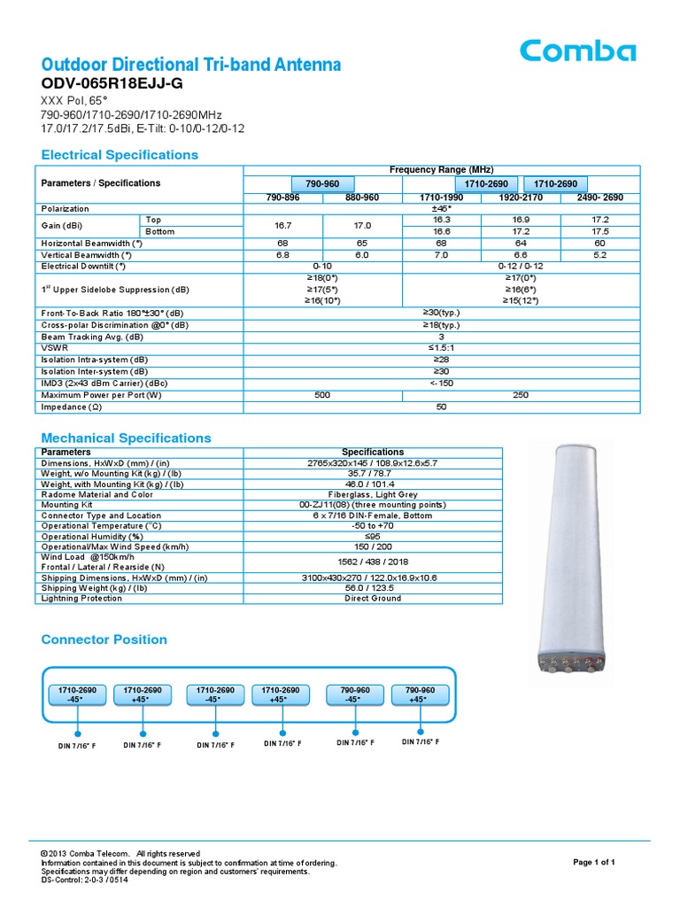 Outdoor Directional Tri-Band Antenna: ODV-065R18EJJ-G | PDF | Decibel ...