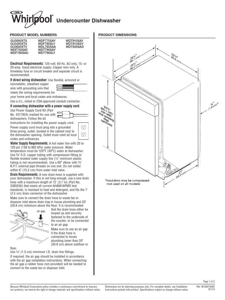 Dish Washer Dimension Guide - EN | PDF | Dishwasher | Pipe (Fluid ...