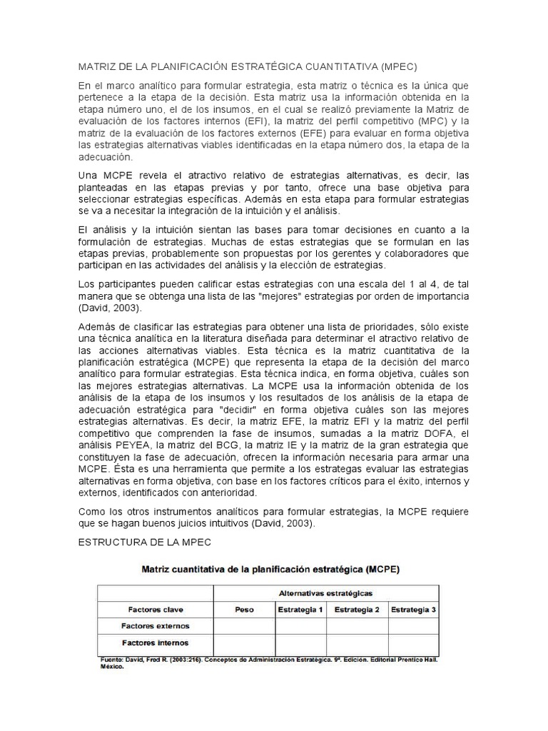 Matriz de La Planificacion Estrategica Cuantitativa | PDF | Matriz ...