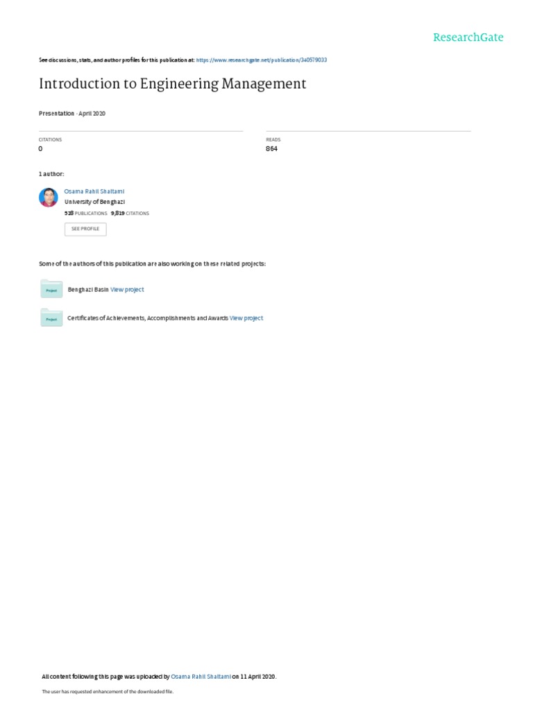 Introduction To Engineering Management: April 2020 | PDF | System ...