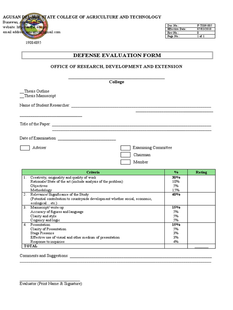 Defense Evaluation Form | PDF | Communication | Cognition