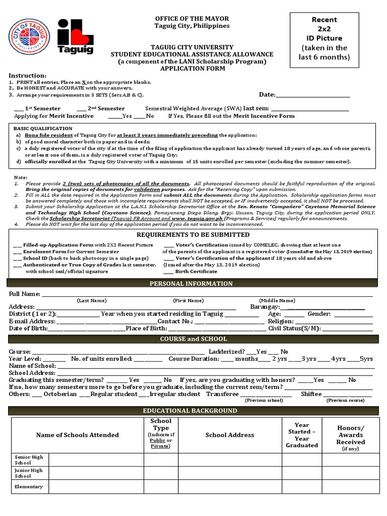 LANI Scholarship Application Form | PDF | Government