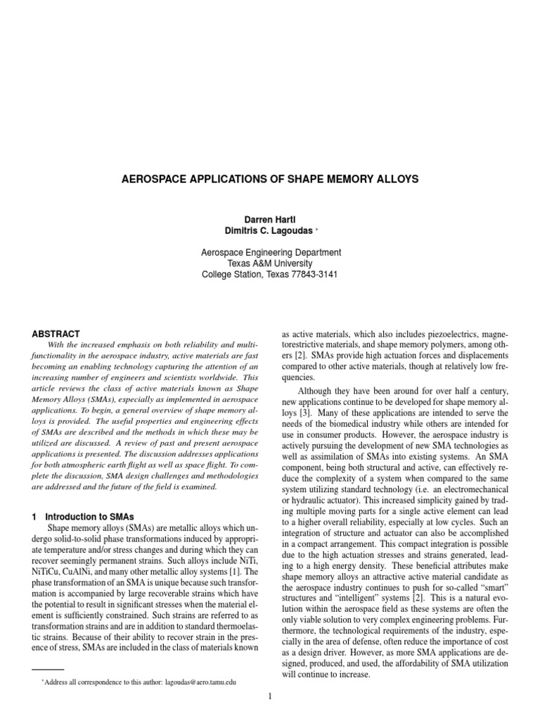 Aerospace Applications of Shape Memory Alloys PDF | PDF | Shape Memory ...