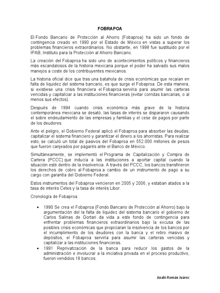 Historia del Fobaproa en México | PDF | Economias | Dinero