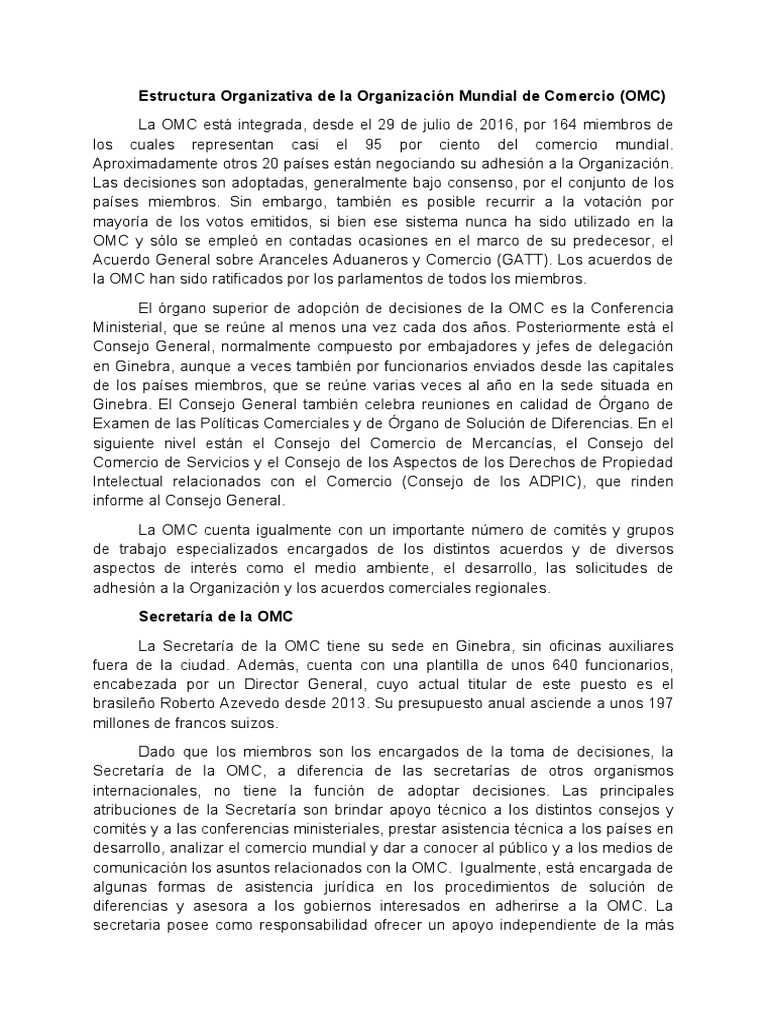 Estructura y Funciones de la OMC | PDF | Organización de Comercio ...