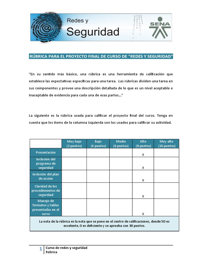 Rúbrica para El Proyecto Final Del Curso de Redes y Seguridad | PDF