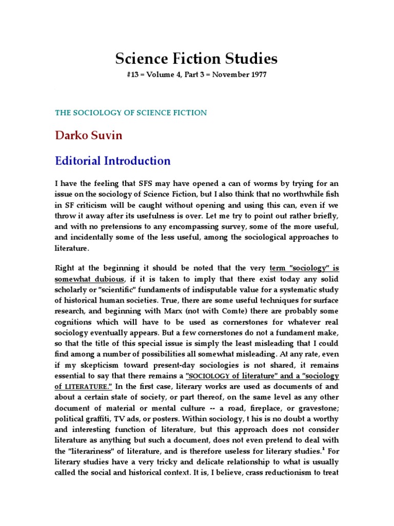 Darko Suvin - Sociology of Science Fiction | PDF | Exchange Value | Genre