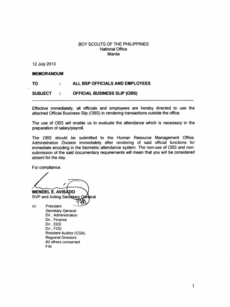 Official Business Slip | PDF