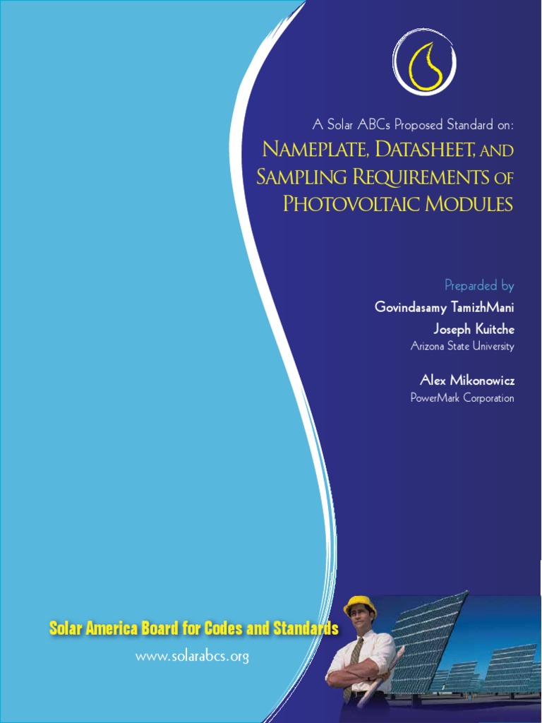 Nameplate, Datasheet, Sampling Requirements Photovoltaic Modules | PDF ...