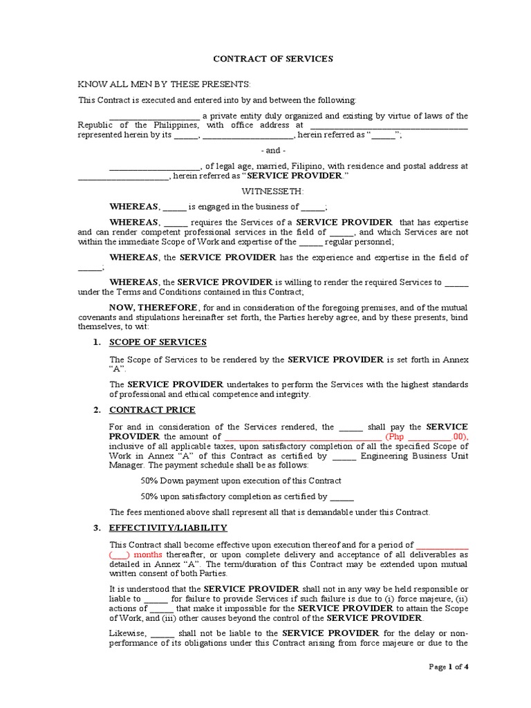 Sample Contract of Services Template | PDF | Breach Of Contract | Damages