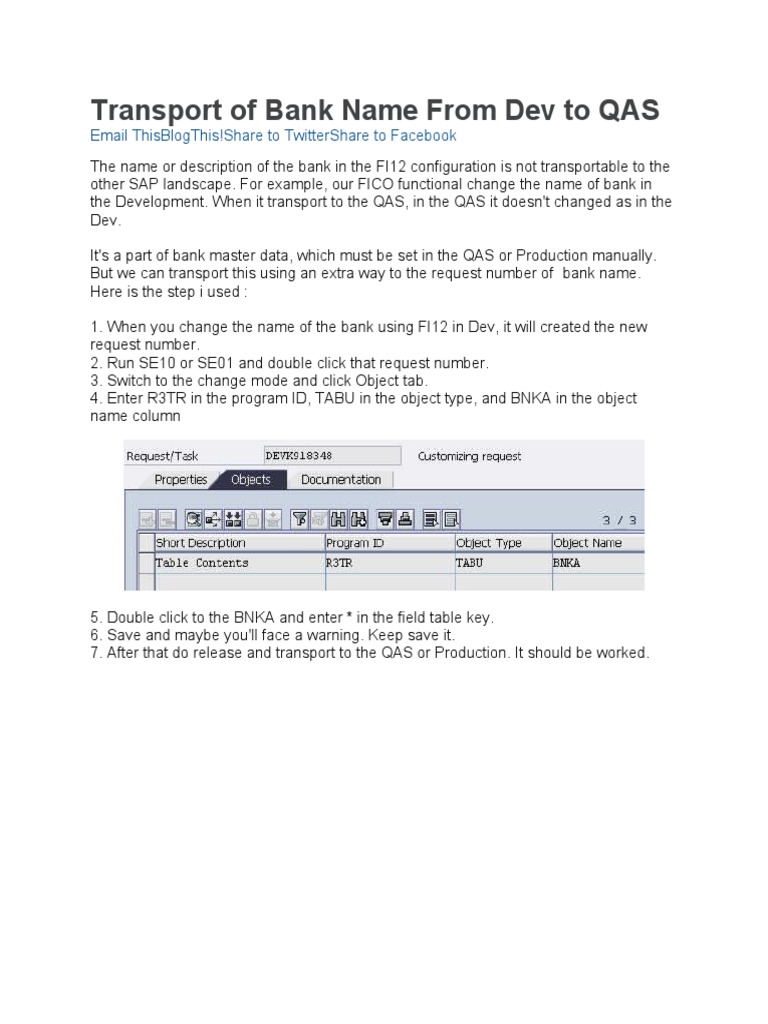 Transporting Bank Master Data Changes Between Landscapes Using Custom ...