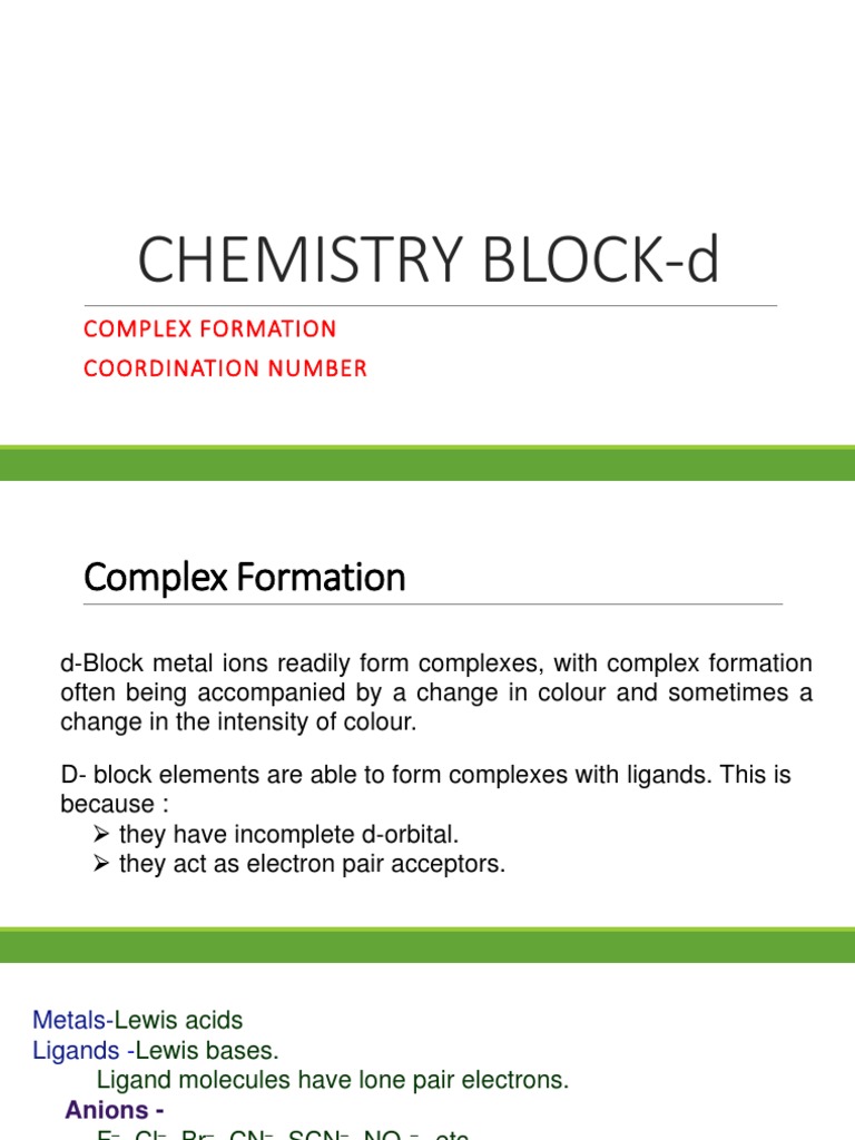 Chemistry Block-D: Complex Formation Coordination Number | PDF | Coordination Complex | Ligand