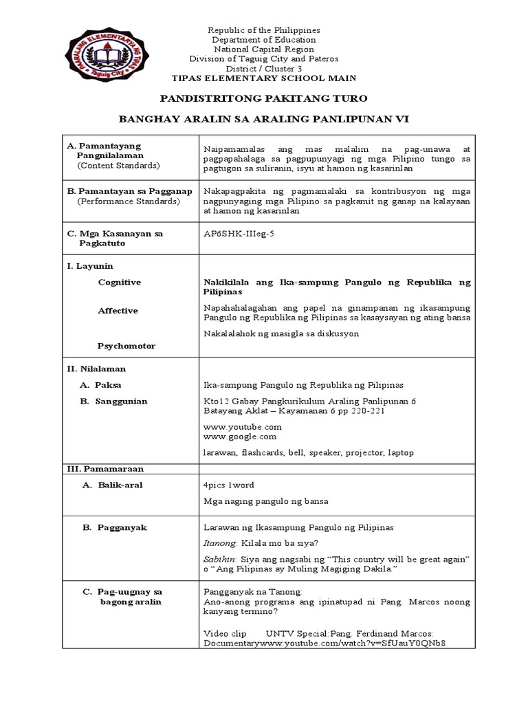 Banghay Aralin - Pakitang Turo - AP6 | PDF