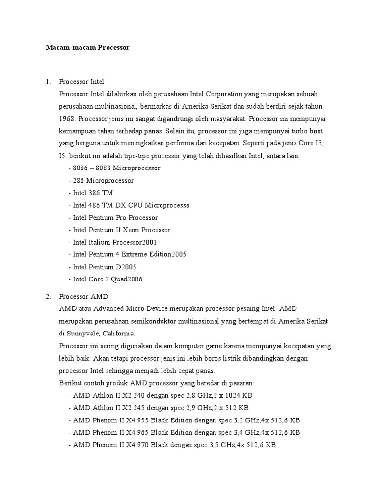 Macam-Macam Processor | PDF