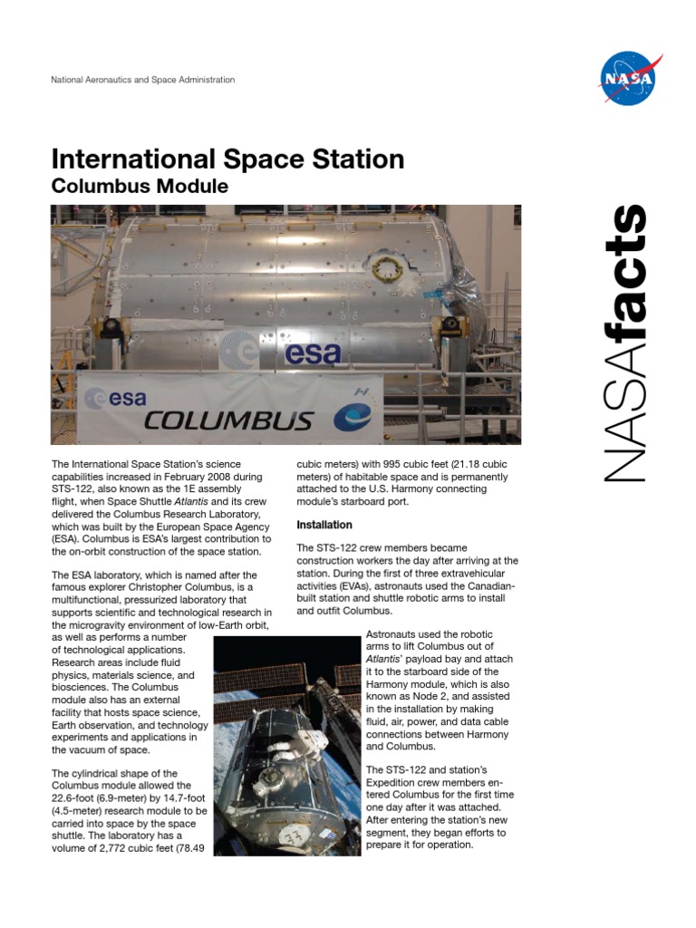 NASA Facts International Space Station Columbus Module | PDF ...