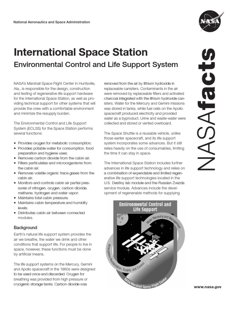 NASA Facts International Space Station Environmental Control and Life ...