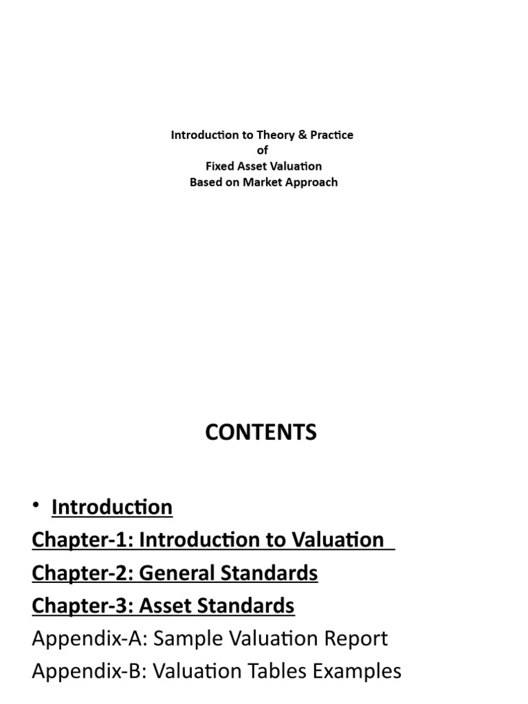 Introduction To Theory & Practice of Fixed Asset Valuation Based On ...