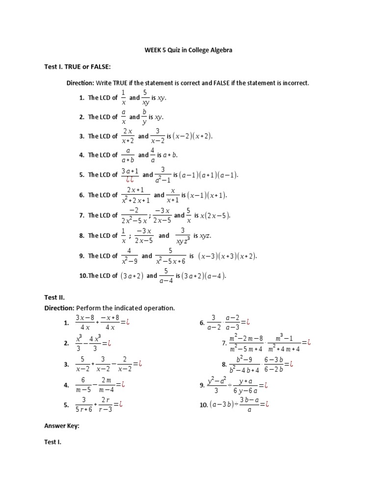 WEEK 5 Quiz in College Algebra | PDF | Leisure