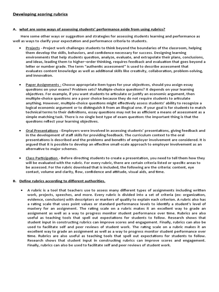 Developing Scoring Rubrics | PDF | Rubric (Academic) | Multiple Choice